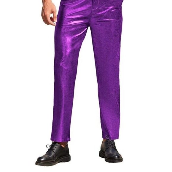 Coofandy | Pants | Coofandy Mens Metallic Purple Shiny Pants Club Wear ...